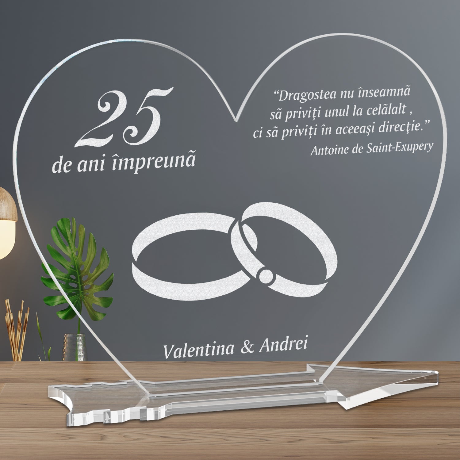 Cadou personalizat placheta plexiglas inima - Nunta de argint – ghizbi.ro